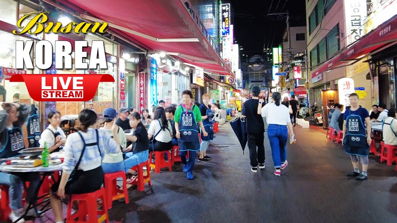 Korea Live Busan walk tour with talk & chat | Market street night walk ...