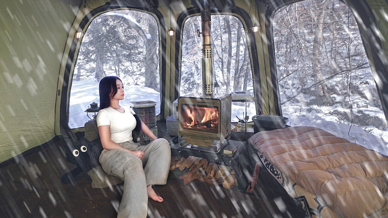 -18ºC ️ SOLO SNOW CAMPING IN A COZY HOT TENT . CAMPING ASMR . - Ciao Nihon