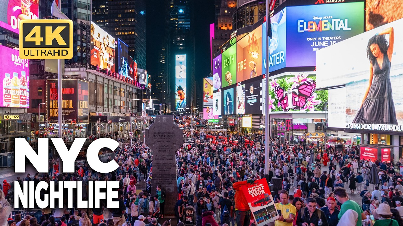 New York City Nightlife: 4K Tour Times Square, Rockefeller Center ...