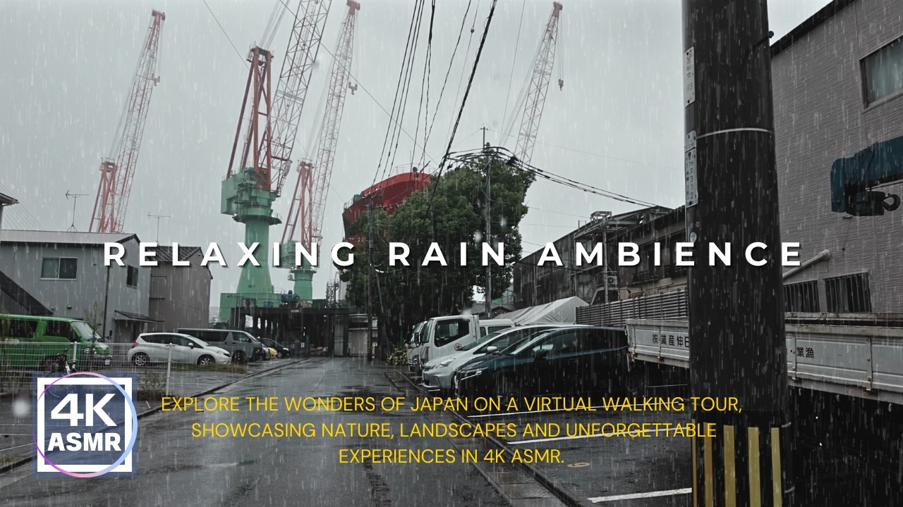 4K Japan, Fukuoka Rainy Port Town Ambience and Virtual Walk ☔️：福岡 那の津 ...